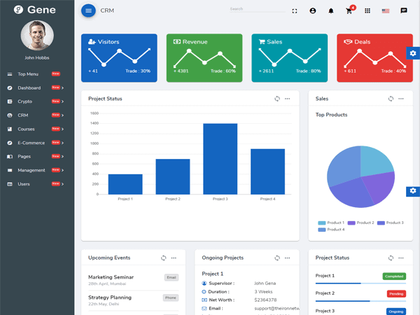 Get 20+ Free & Paid Bootstrap Admin template Using React, Angular